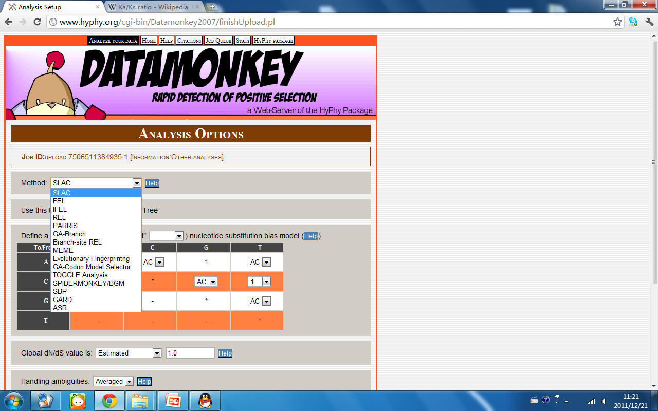 Fordham2011Bioinformatics: Ka/Ks Tutorial for DataMonkey