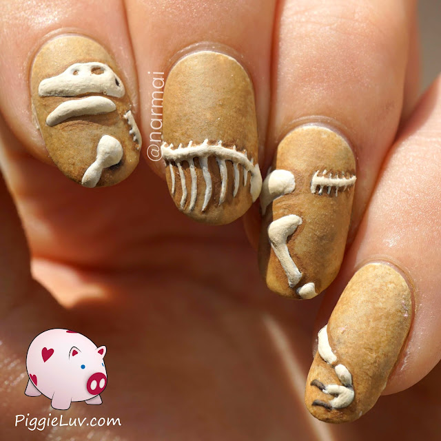 PiggieLuv: 3D dinosaur excavation nail art
