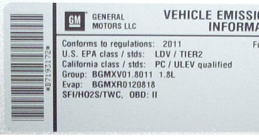 Replacement VIN (vehicle identification number) Stickers: VECI Labels ...