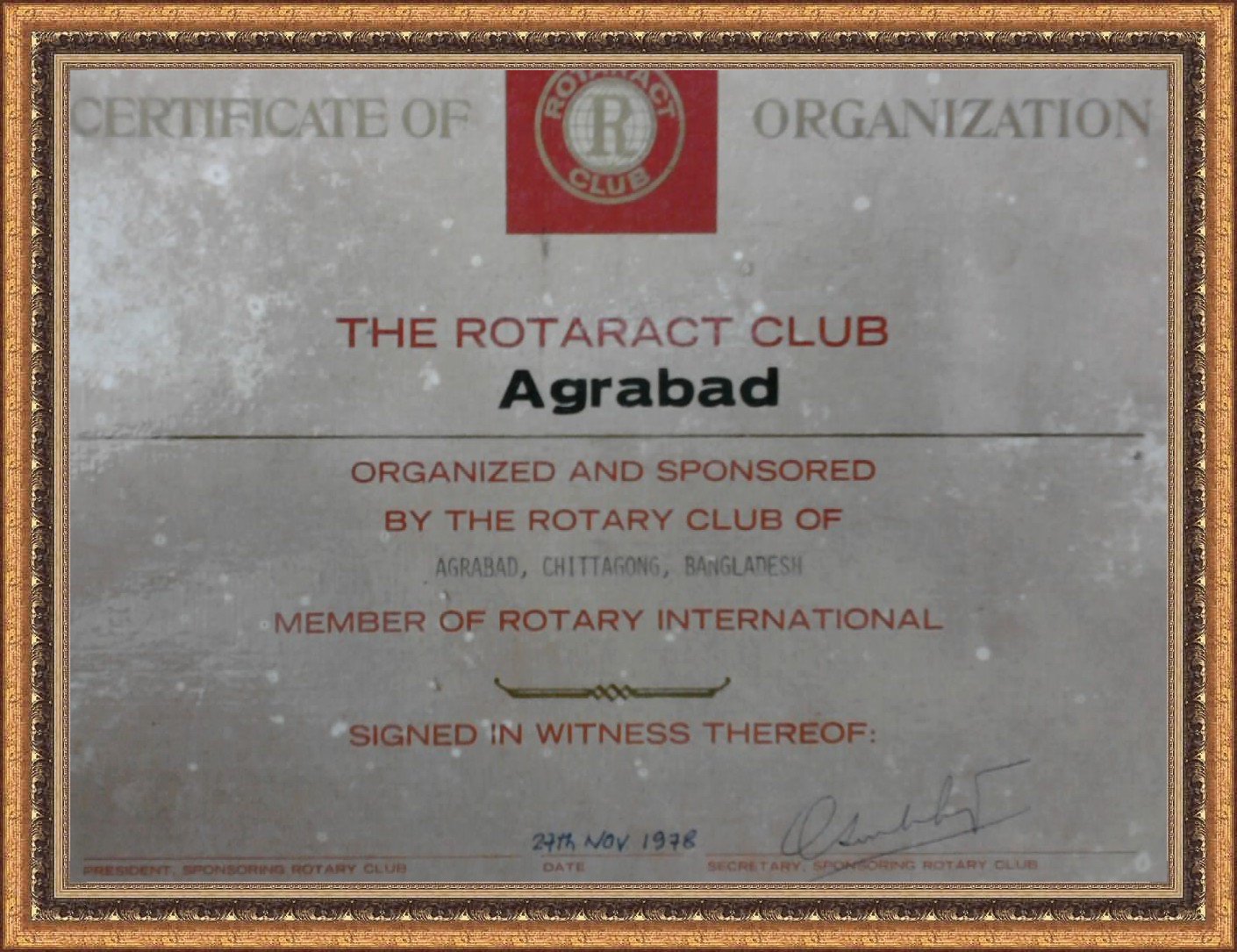 Rotaract Club of Agrabad, 3280 BD: Membership Certificate
