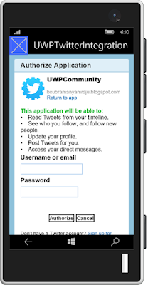 After twitter login success, UI will display user details and also ...