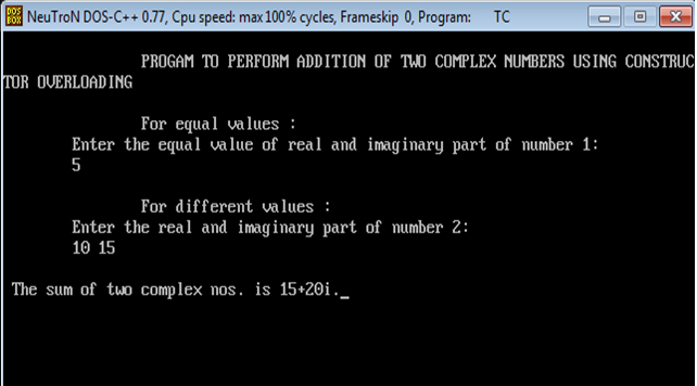 program to add two complex number using constructor overloading in C++ - CarrierZone