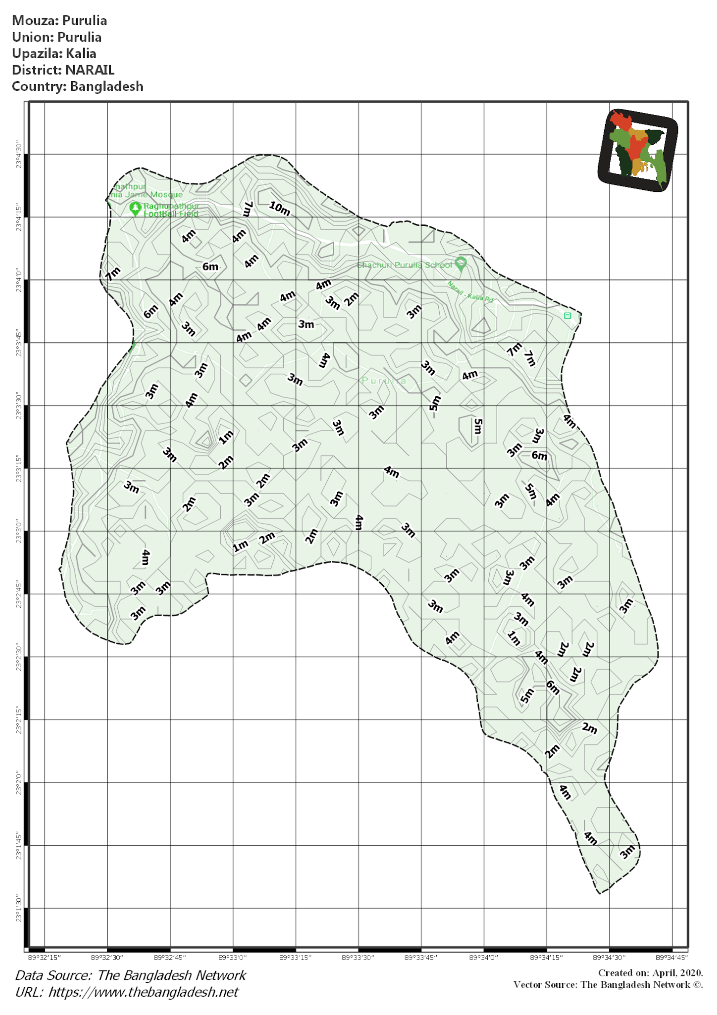 Map of Purulia Mouza, Kalia, Narail