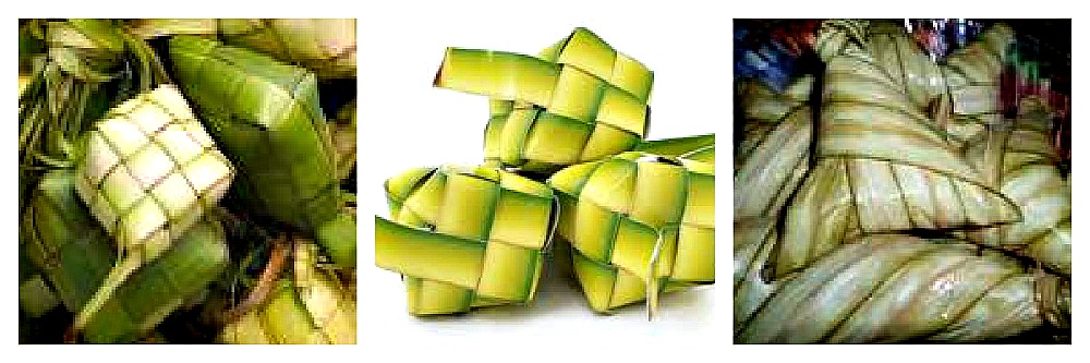 dari kiri, ketupat sate, ketupat bawang dan ketupat daun palas