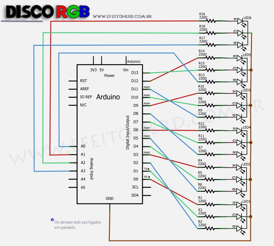 EfeitoNerd #Arduino #ESP32 #Attiny85: Disco RGB - Sequencial 18 canais