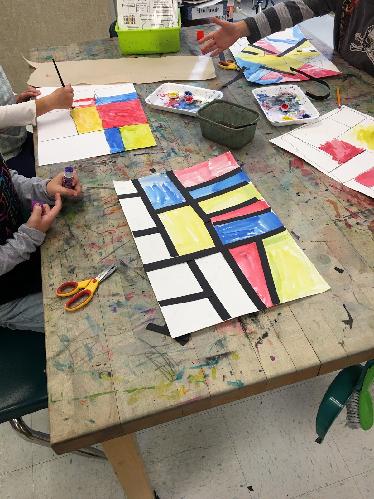Art Room Blog: 1st Grade Piet Mondrian in crayon (or watercolor)...