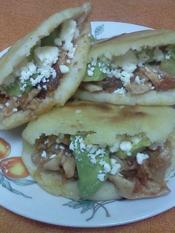 When Salad Met Bacon...: Arepas stuffed with Chipotle Lime Shredded Chicken