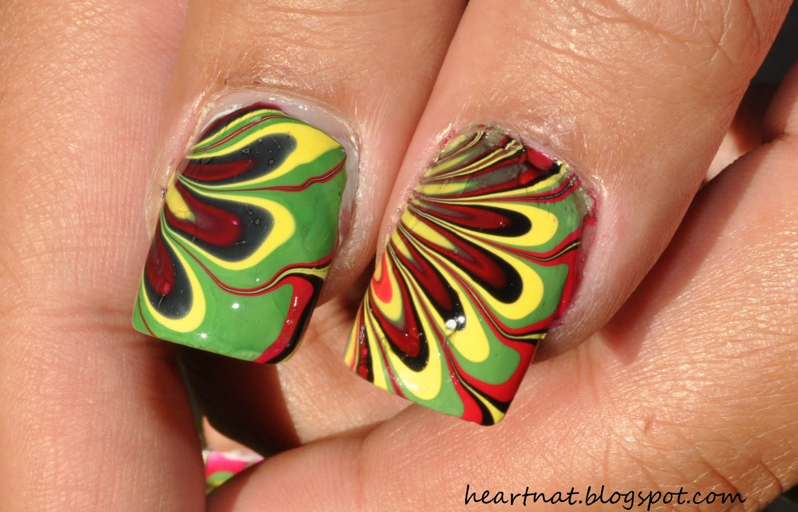 french nail art: Reggae Water Marble