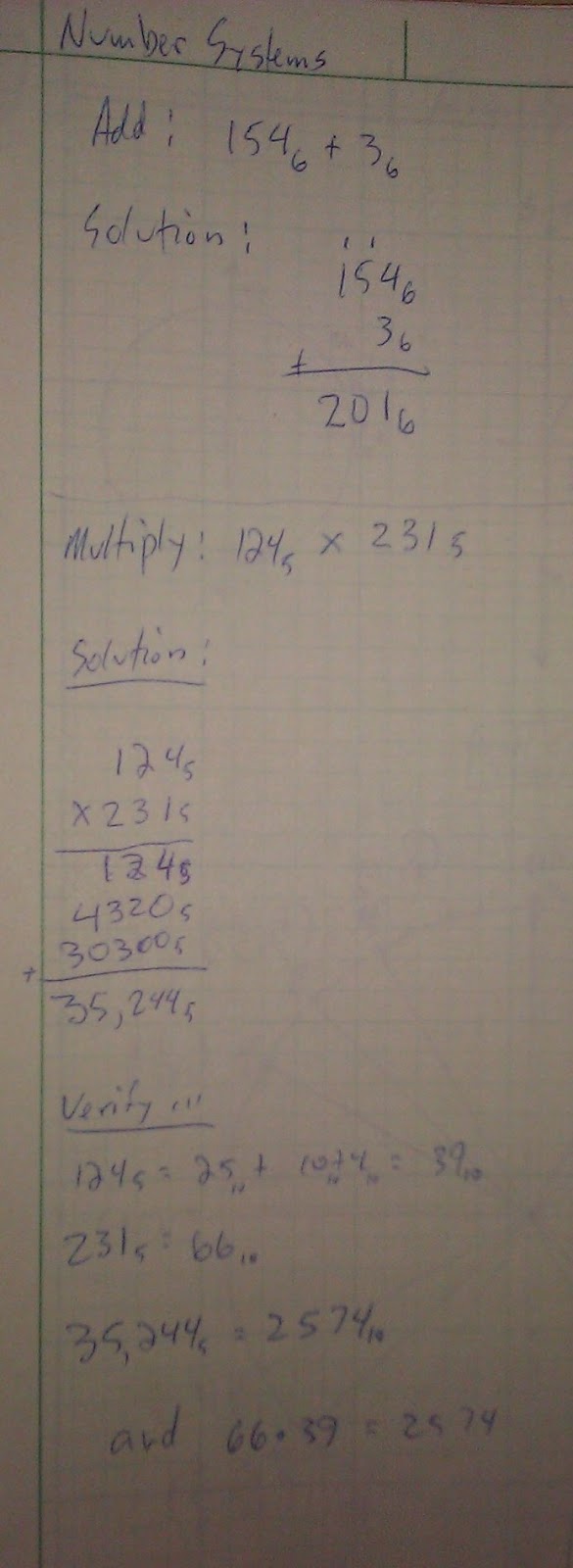 Examples of Math Problems: Arithmetic in different bases