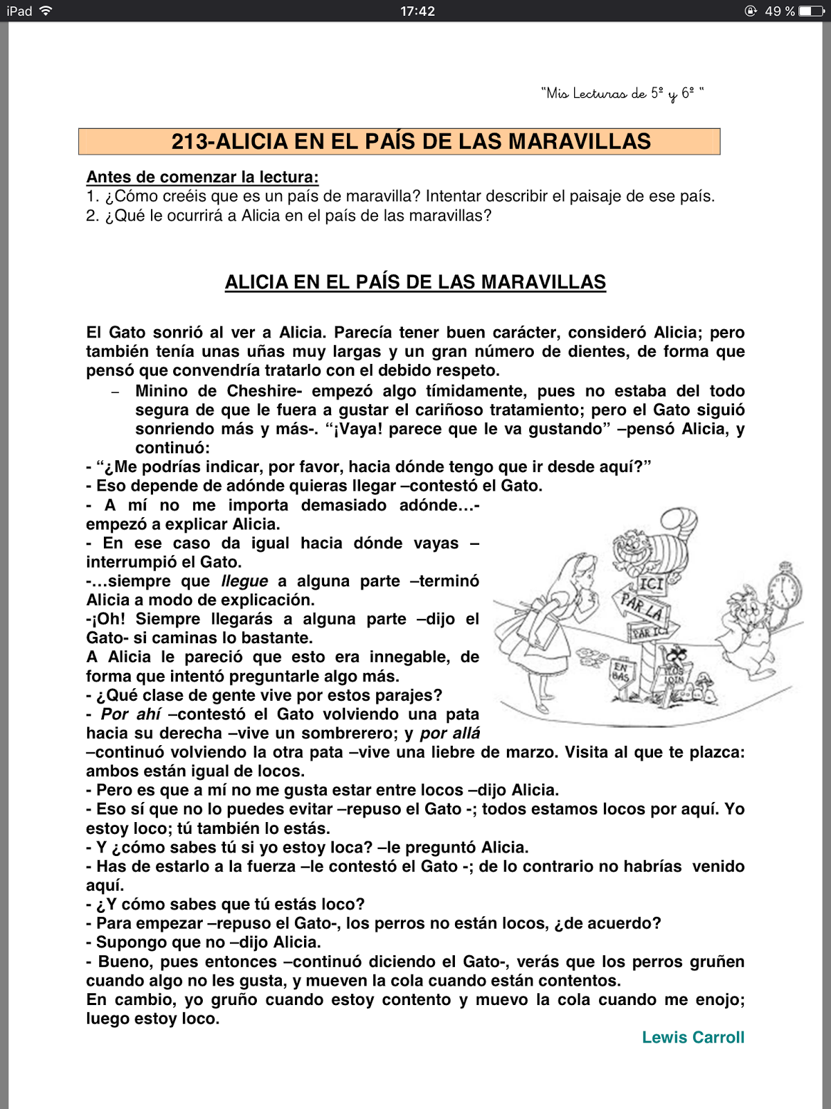 Y5 IS LEARNING: COMPRENSIÓN LECTORA: Alicia en el país de las maravillas.