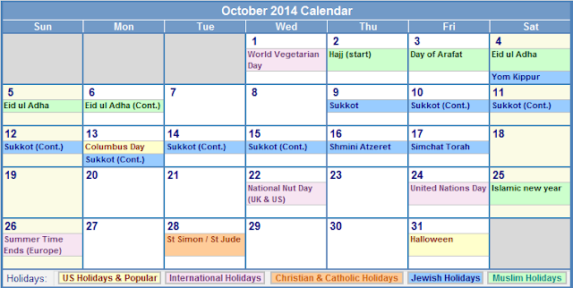 October 2014 Calendar Printable with Holidays - Printable Calendar 2014 ...