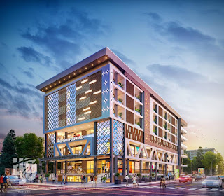 ATTRACTIVE COMMERCIAL ARCHITECTURE 3D ELEVATION DESIGN