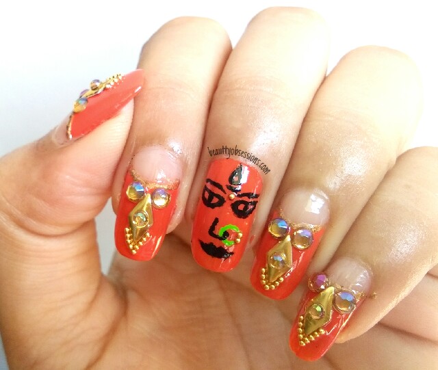 NailArt Inspired By Navratri ( Durga Pooja )