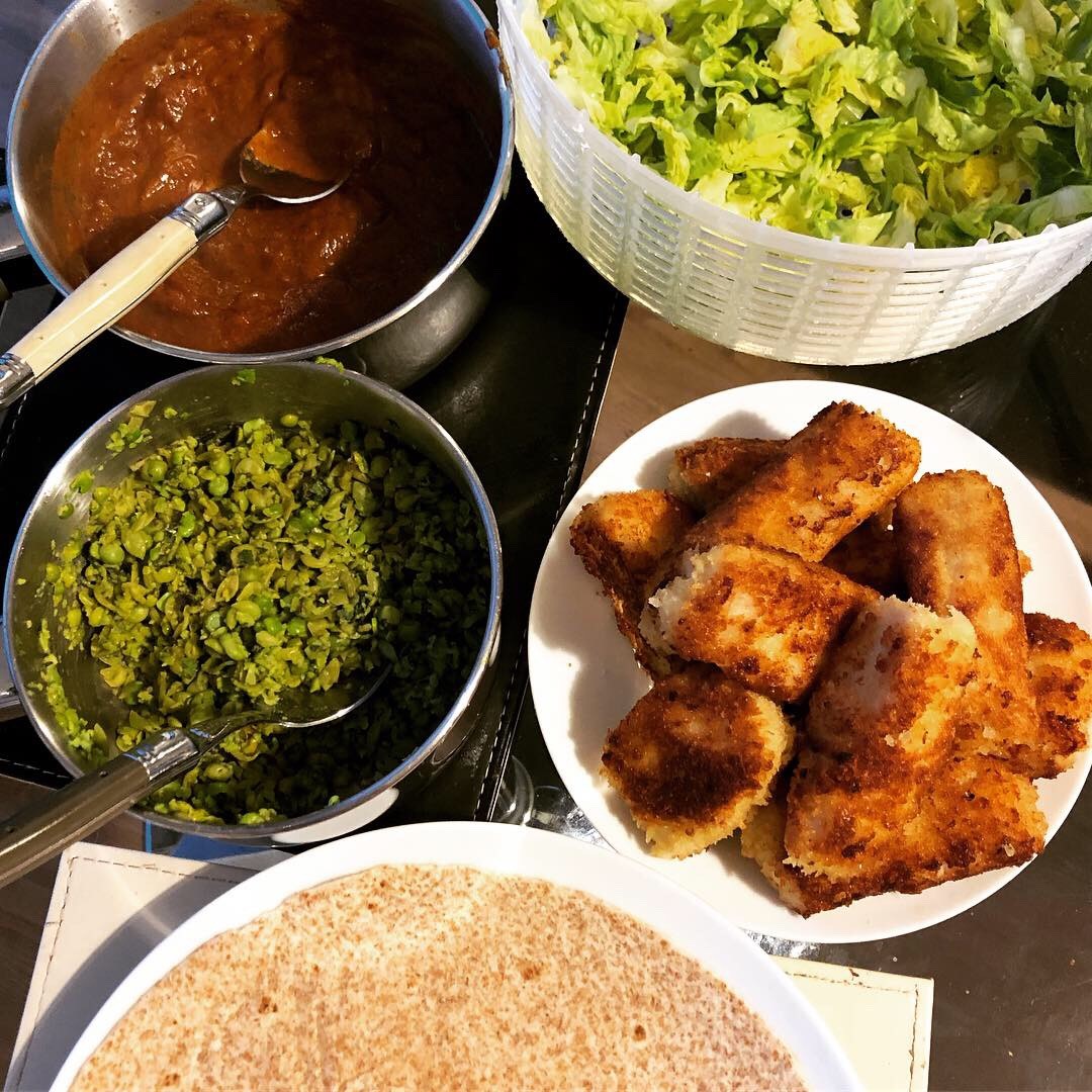 'Chip Shop' Fish, Mushy Peas and Curry Sauce Wraps
