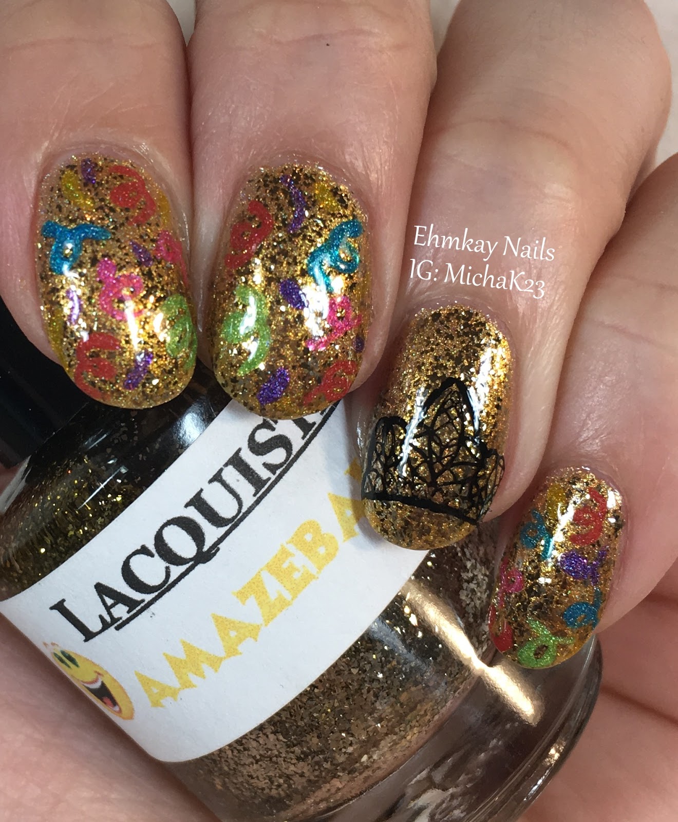 ehmkay nails: Purim Nail Art: Esther's Crown and Confetti