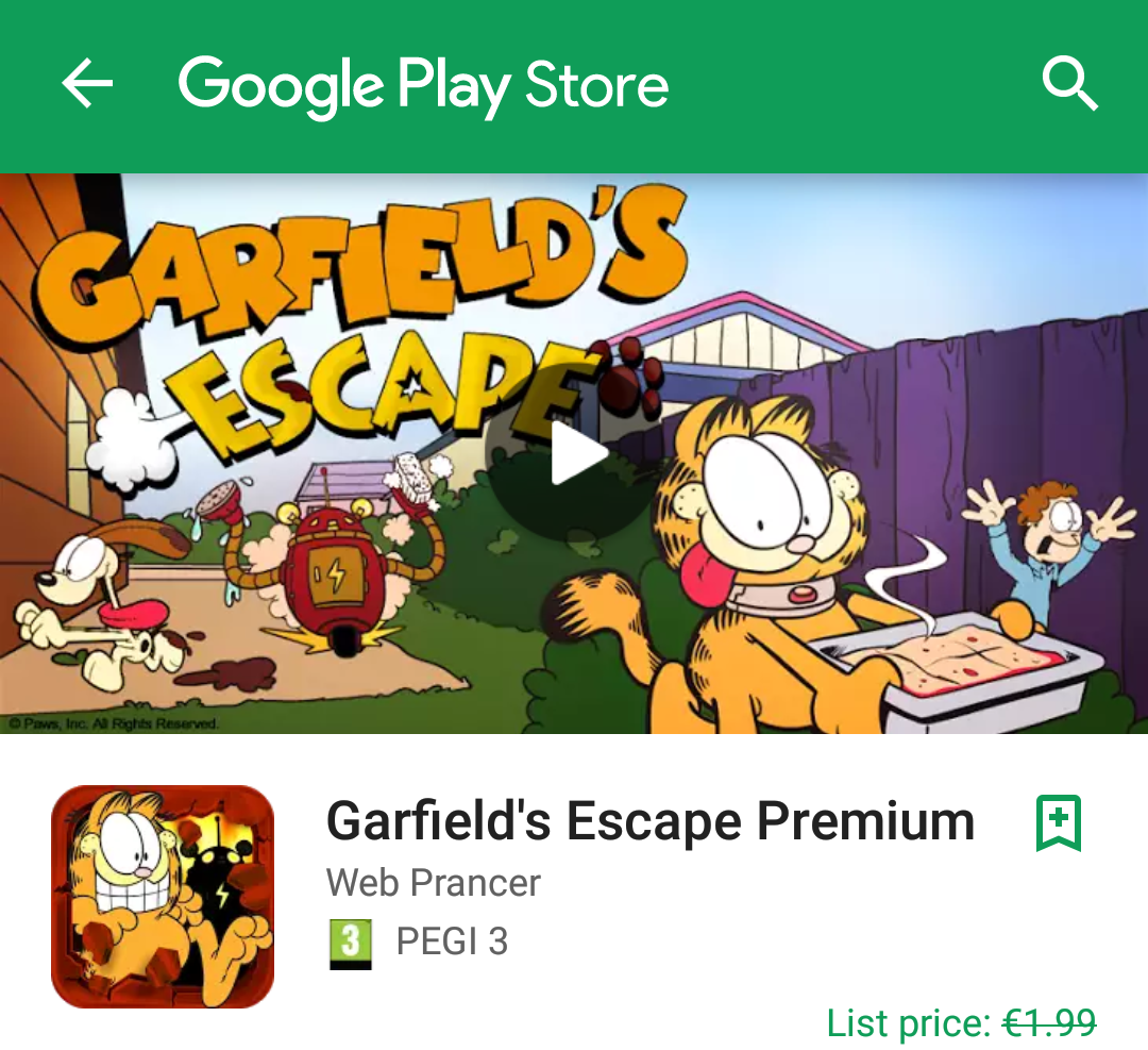 [Grátis] Garfield's Escape Premium ~ Apps do Android
