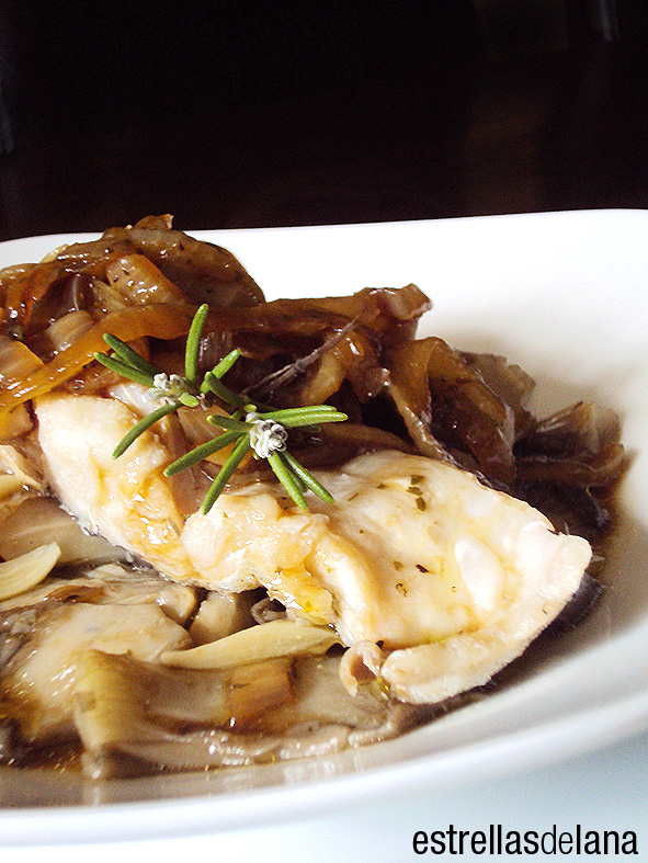 Estrellasdelana: Mmm… Bacalao con setas y cebollita confitada