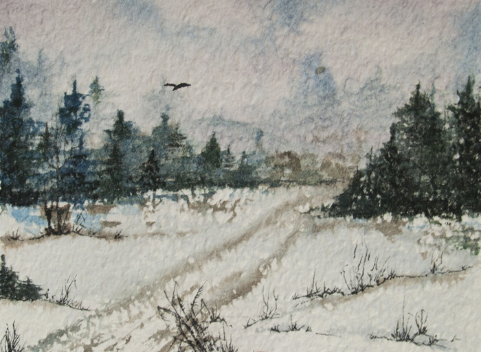 Akvarelės mokykla: žiemos peizažas