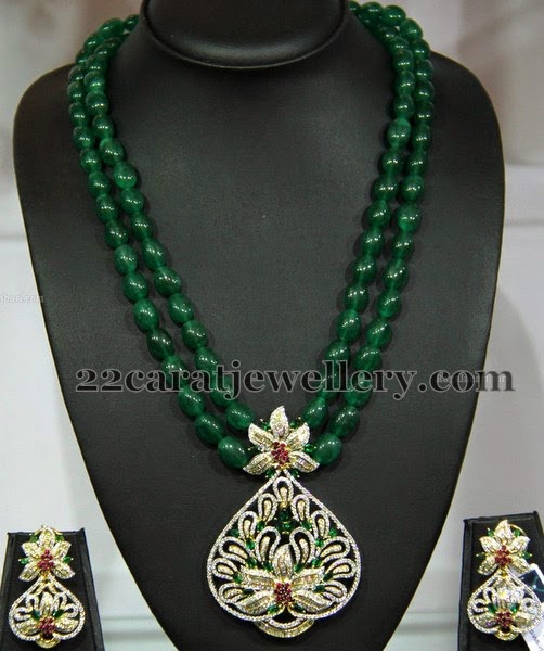 Emerald Beads Set with Pretty Locket - Jewellery Designs