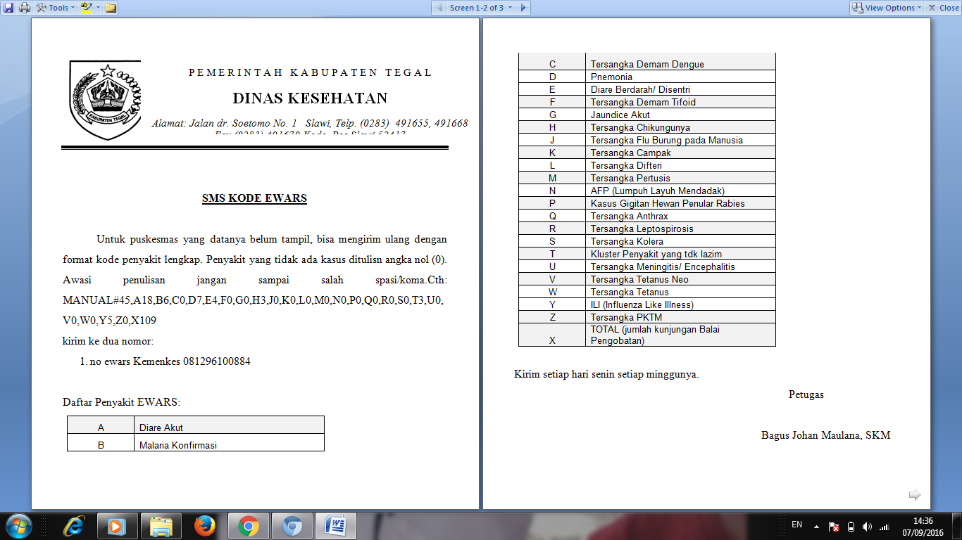 Surveilans: Format Cara SMS mingguan EWARS