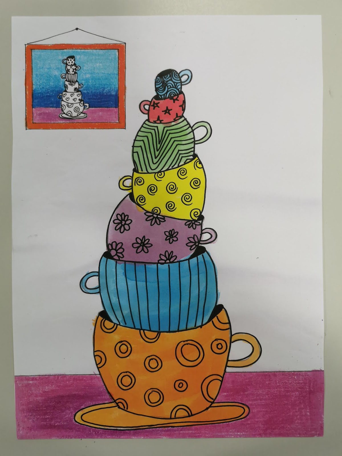 Stacked Teacup Drawing