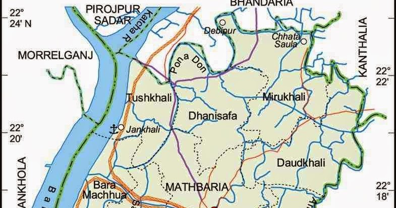 Mathbaria Upazila Map, Pirojpur District, Bangladesh
