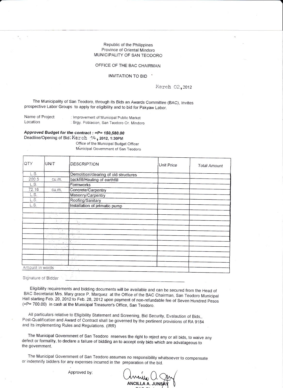 LGU San Teodoro Full Disclosure of Local Finances: Bidding Documents ...