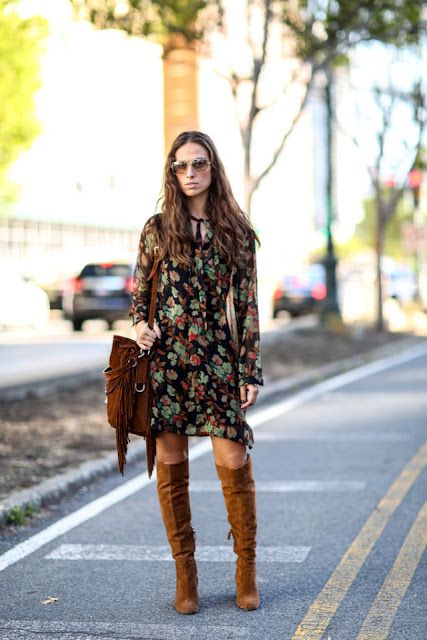 STREET STYLE INSPIRATION; BOHO DRESS IN FALL.-