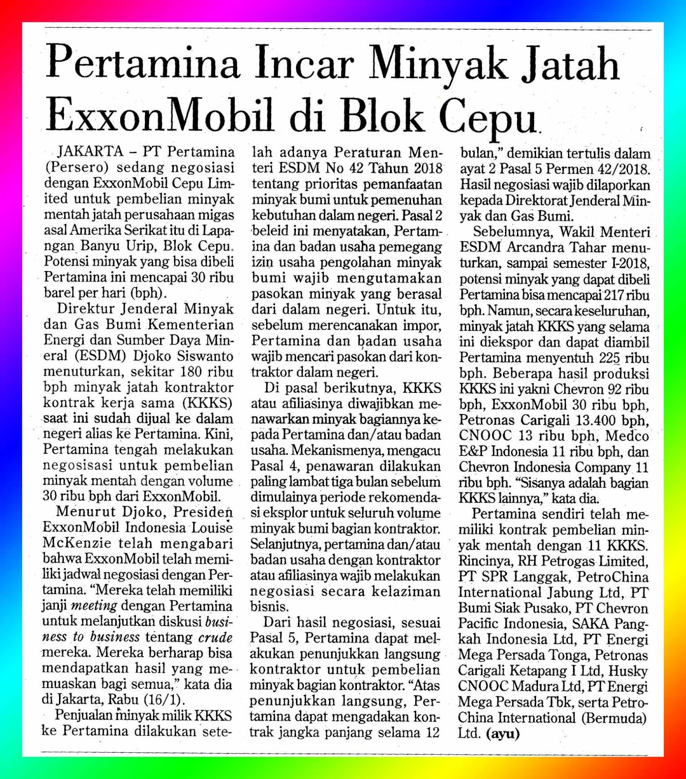 Agus Purnomo 3:36 PM Chevron , ExxonMobil , HCML , PetroChina