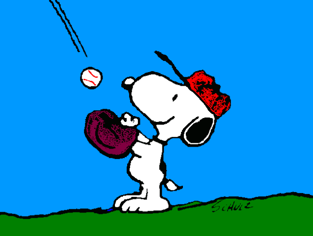 Snoopy catching a baseball