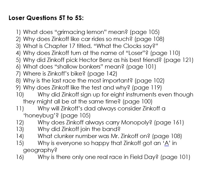 Activities for Loser by Jerry Spinelli