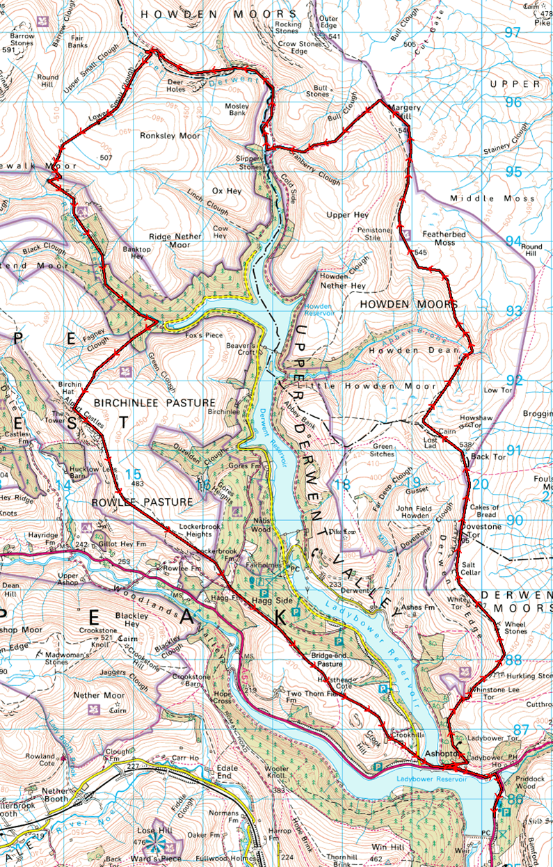 My Walking Log: Map - Ladybower Horseshoe