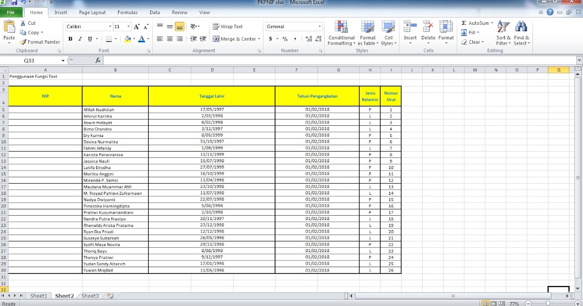 Membuat NIP Pada Microsoft Excel.