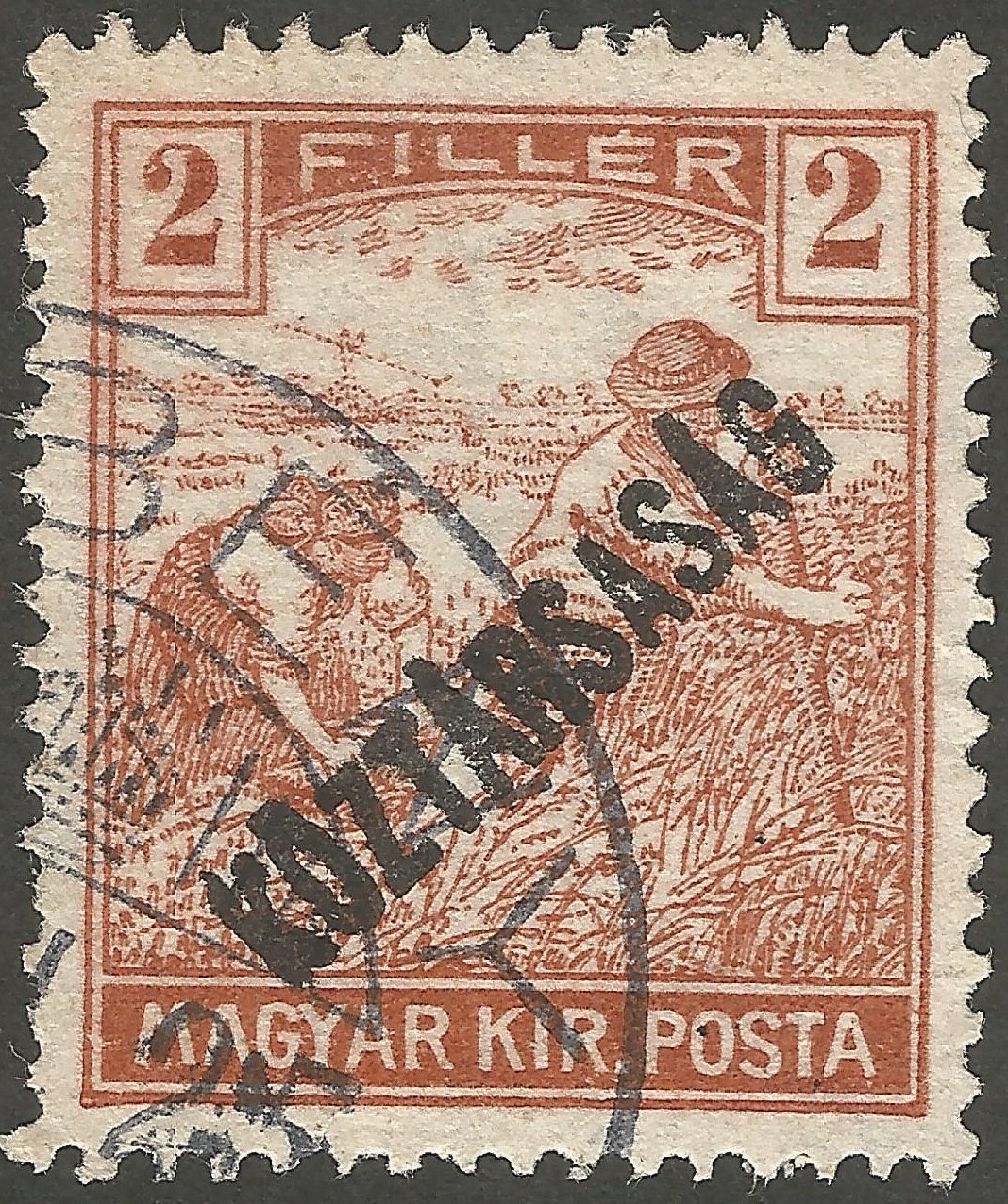 Stamps: Stamp Hungary (1918) Reaper 2f Koztarsasag