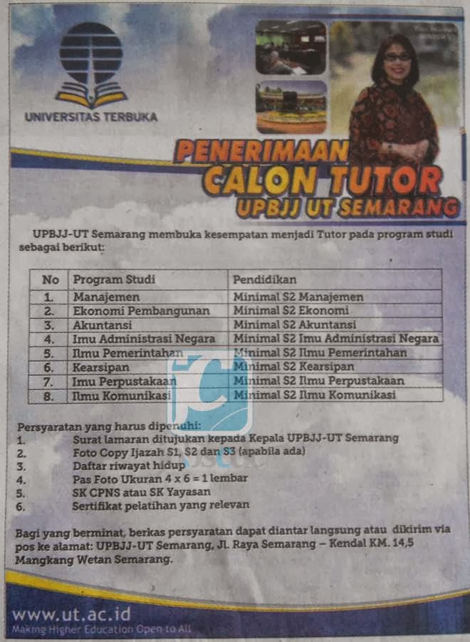 Universitas Terbuka - Recruitment Tutor Staff UPBJJ UT Semarang October ...