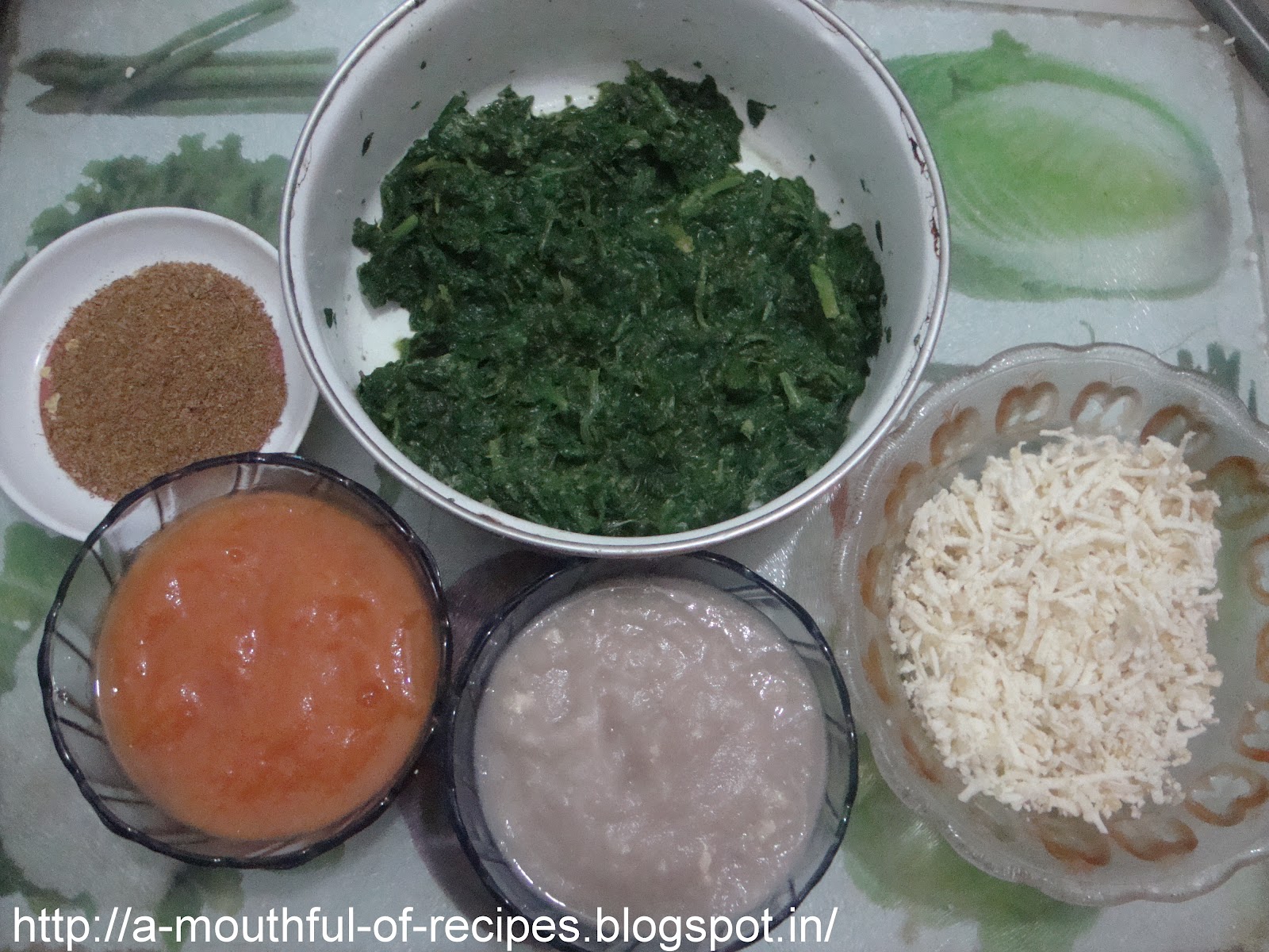 A Mouthful Of Recipes: Sham Savera - Spinach Balls in Rich Tomato Gravy