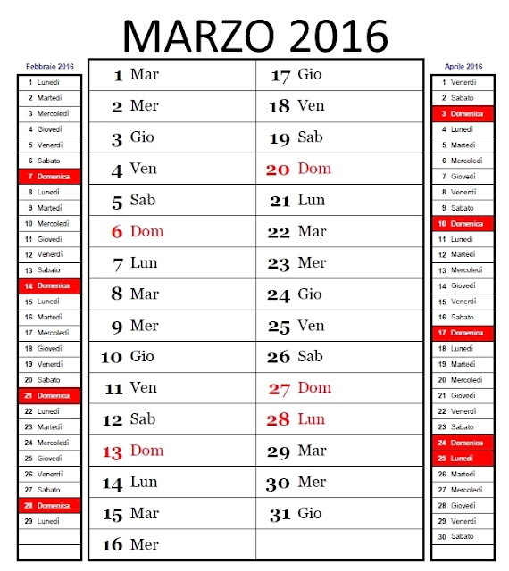 Calendario : Calendario mensile 2016