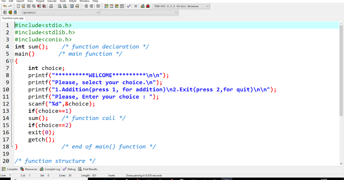 Sum of two Integer numbers using function