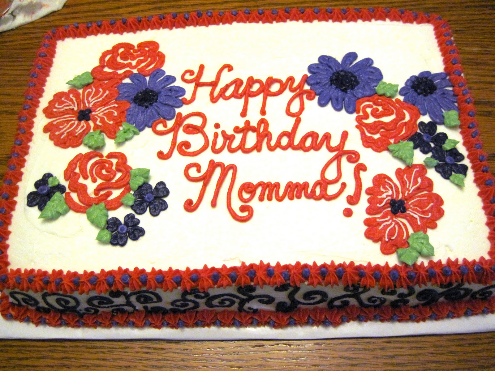 Erin's Custom Cakes: Red and Purple Flowers Birthday Cake