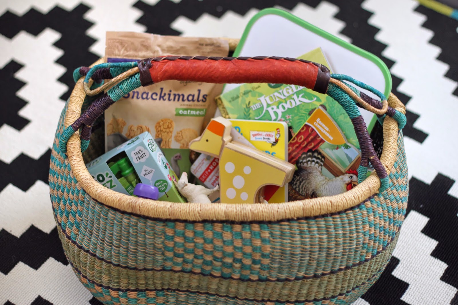 road trip activity basket for a toddler - Flora & Fauna