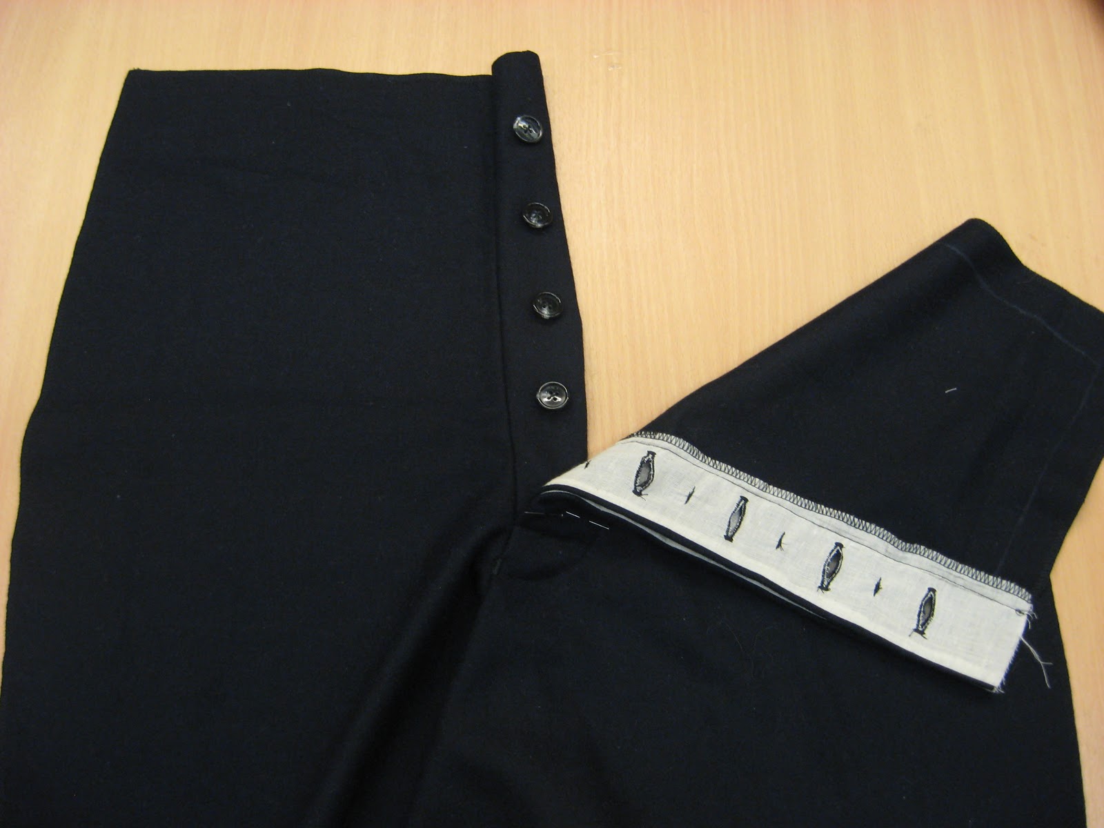 Feather Stitches and French Knots: Button Fly Front Sample