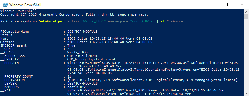 Information Technology: PowerShell: Visualizzare le informazioni sul BIOS utilizzando Get-WmiObject