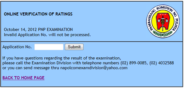 October 14, 2012 NAPOLCOM exam online verification of rating now activated