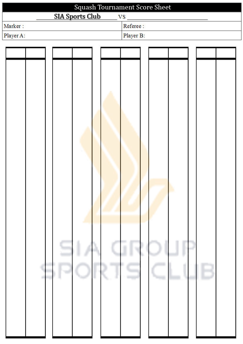 SIA Group Sport Club Squash Section: Score Sheets