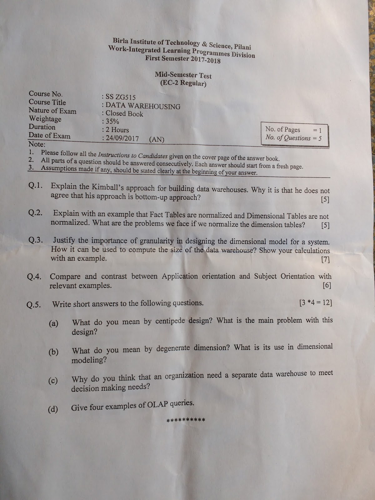 Coding Tech Life: Data Warehousing Mid-semester Examination Question ...