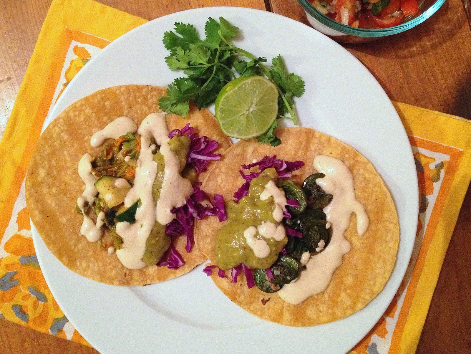 Keep the Peas: TACOS: ZUCCHINI FLOWERS AND FIDDLEHEAD FERNS