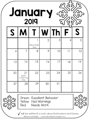 Colors and Kindergarten: Behavior Calendars 2018-2019