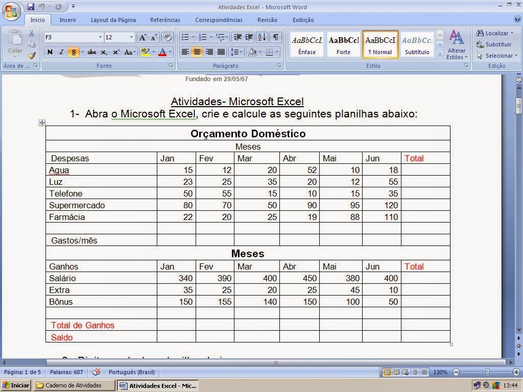 Central Professor: Pacote Exercícios Excel Básicos - Parte 1