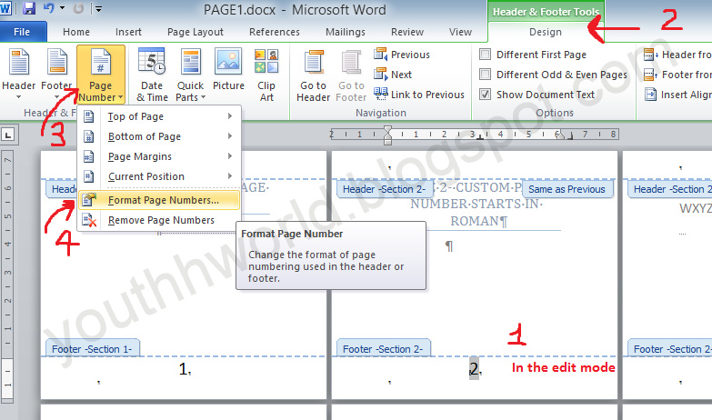 Custom Page numbers in Microsoft office word Custom Page numbers in Microsoft office word