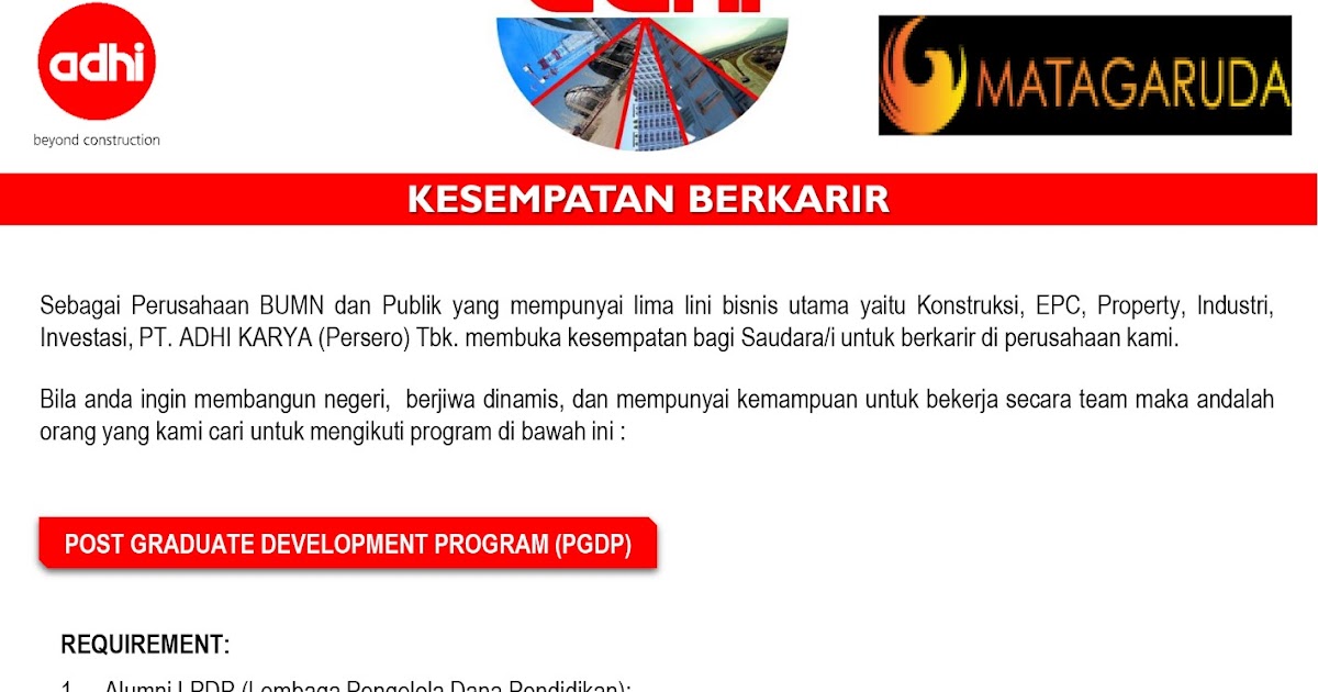 Rekrutmen Lowongan Kerja PT Adhi Karya (Persero) Tbk